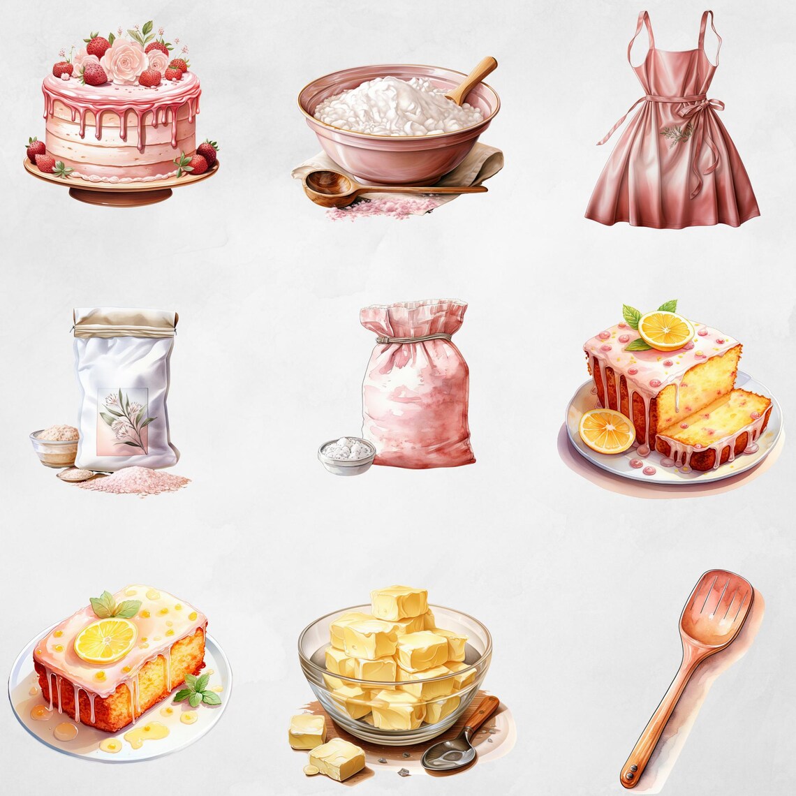 Watercolor Baking Clipart, Baking Supplies Png, Home Bakery Logo ...