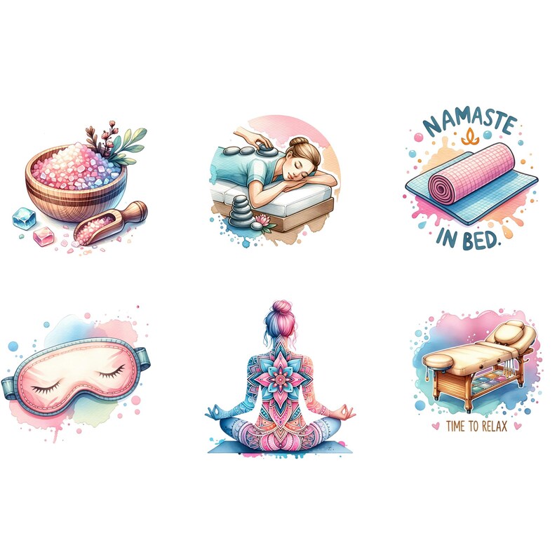 Watercolor Cozy Self Care Clipart Set, Spa Digital Stickers for ...