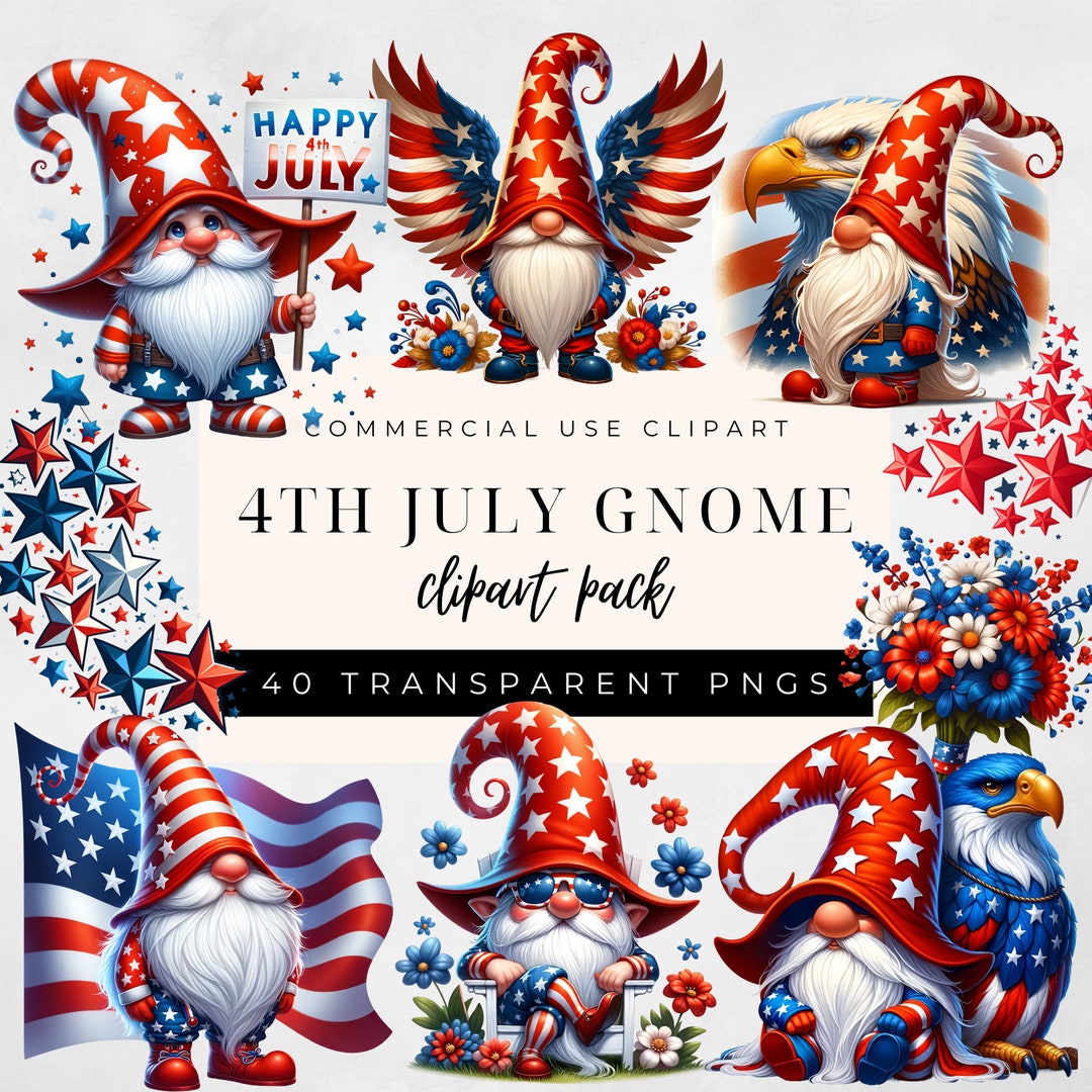 4th July Gnome Clipart Bundle, 4th July Graphics, 4th July PNG, Gnome ...