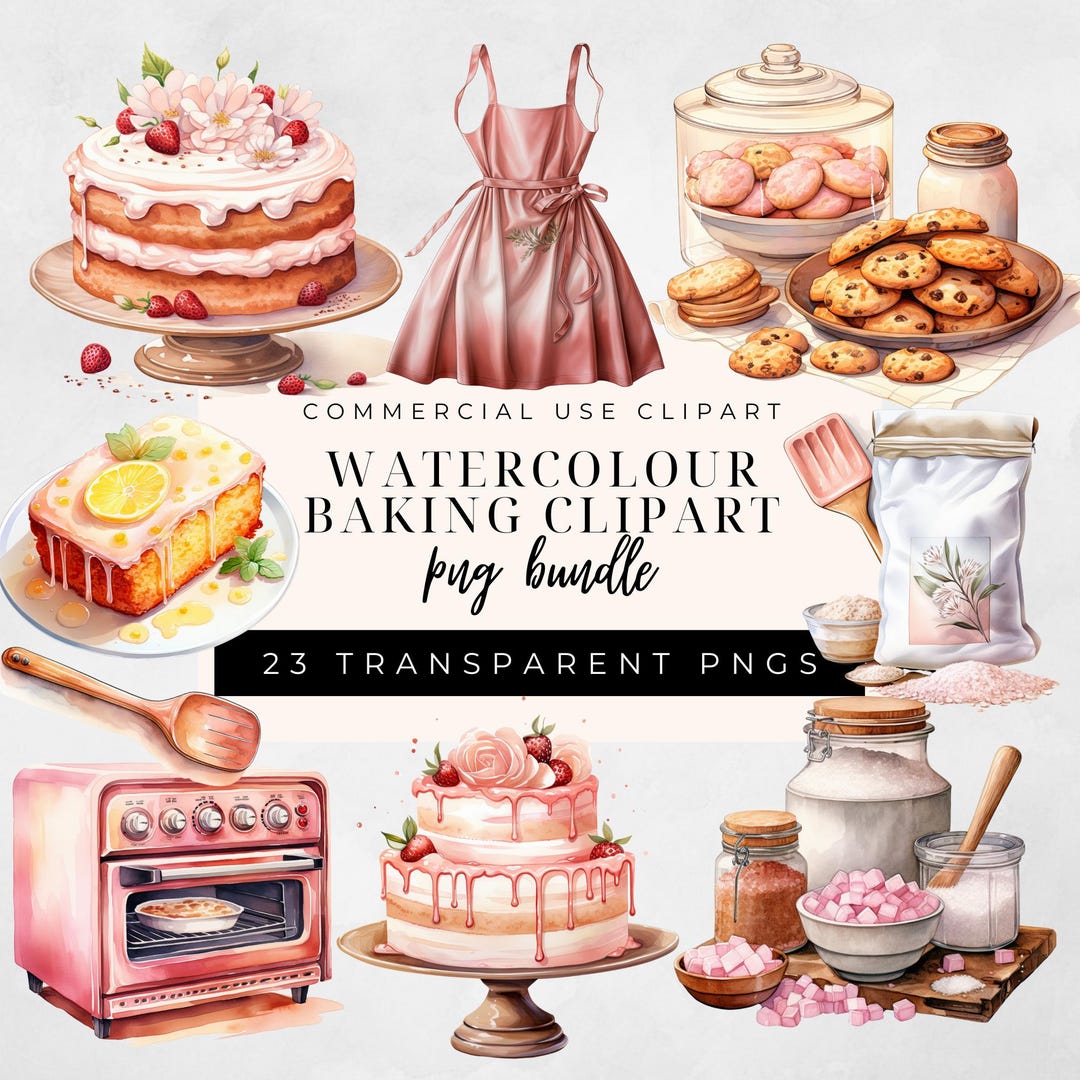 Watercolor Baking Clipart, Baking Supplies Png, Home Bakery Logo ...