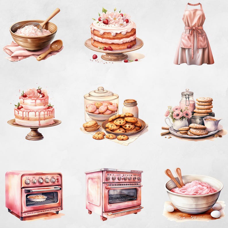 Watercolor Baking Clipart, Baking Supplies Png, Home Bakery Logo ...