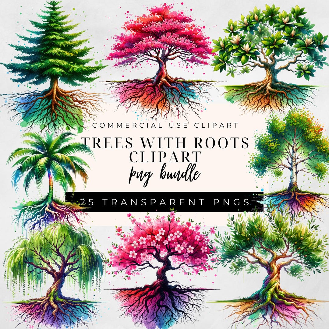 Watercolour Tree With Roots Clipart, Forest Tree Scrapbooking Clipart ...
