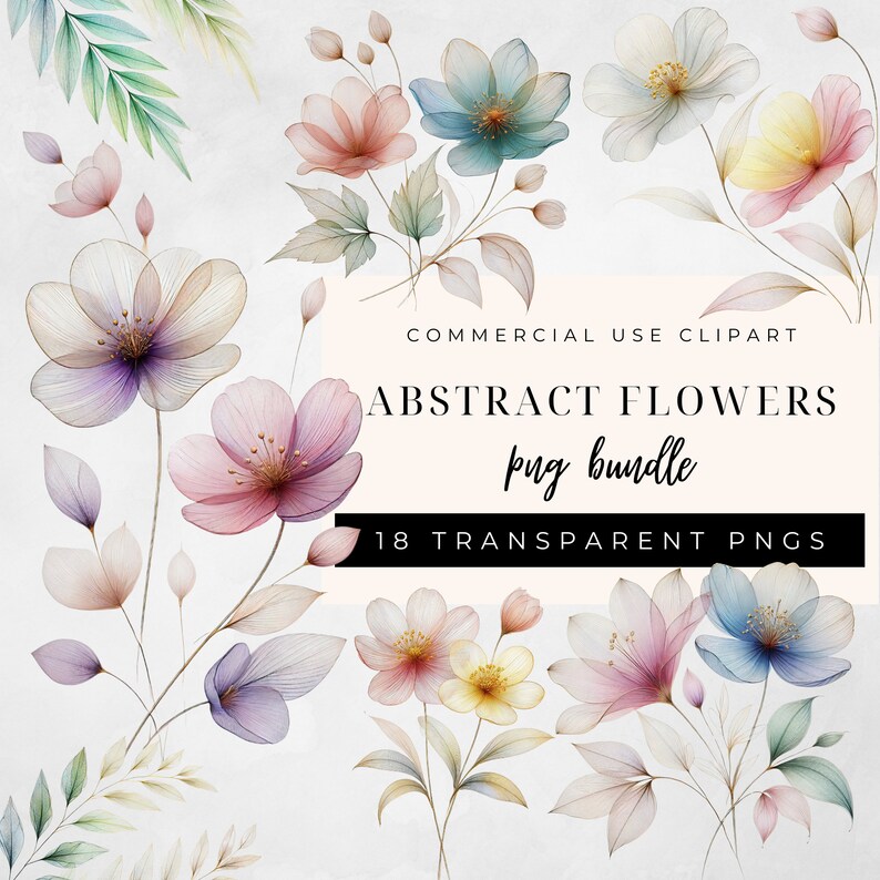 Abstract Flowers Clipart Bundle, Printable Watercolour Clipart, Junk ...