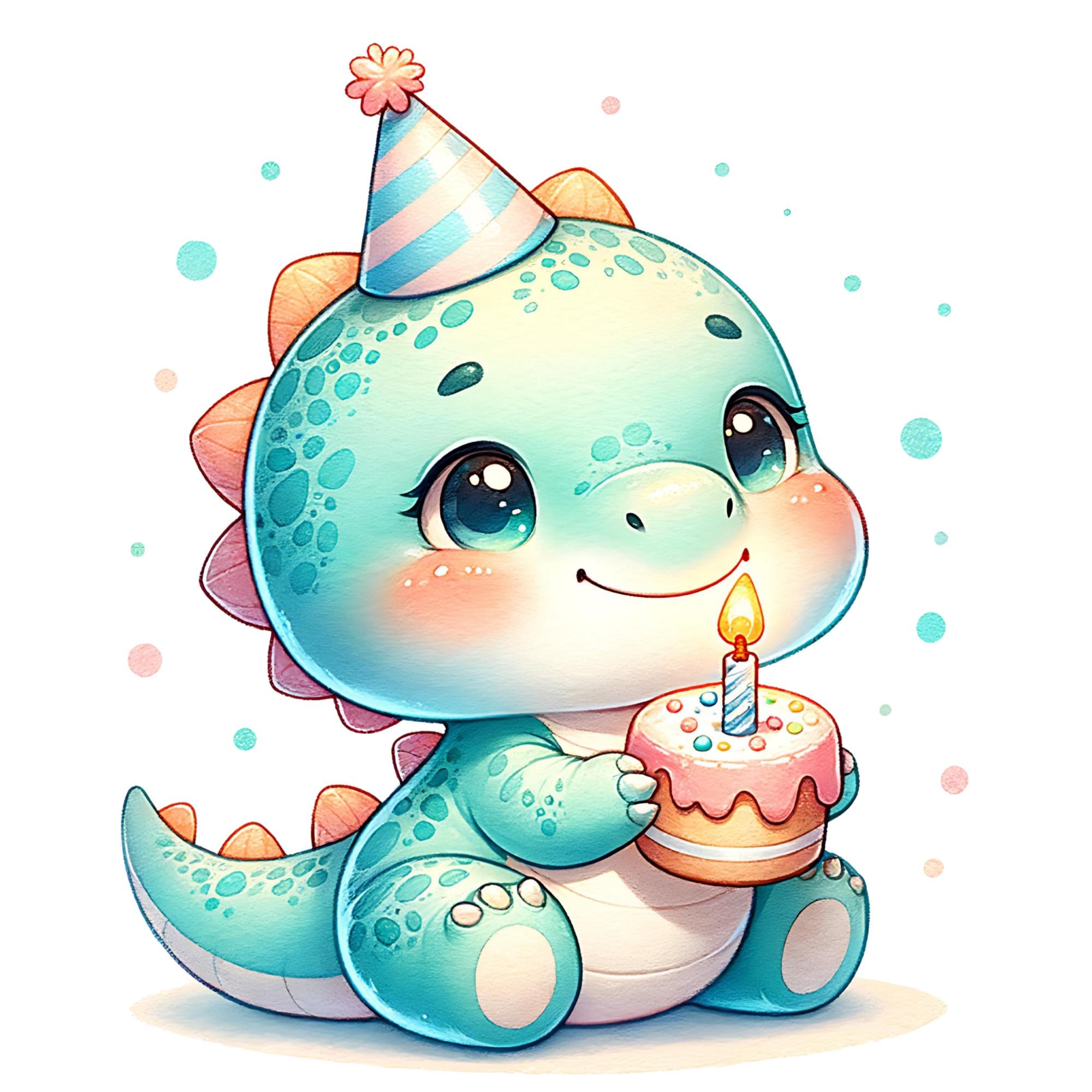 Cute Dinosaur Birthday Party Clipart, Watercolour Dinosaurs, Dino Clip ...