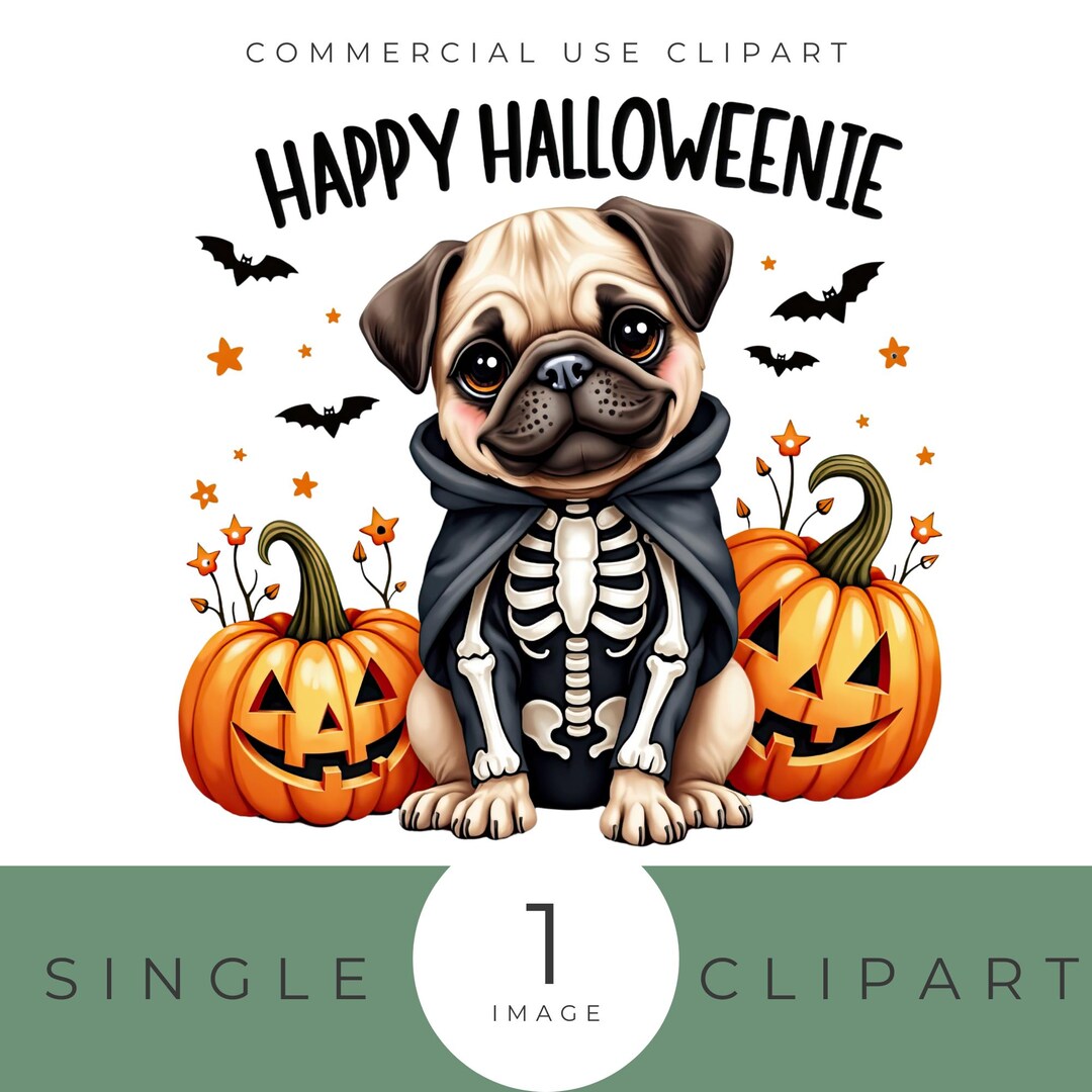 Happy Halloweenie Skeleton Pug Png, Pug Dog Lover, Halloween Gift, Pug ...