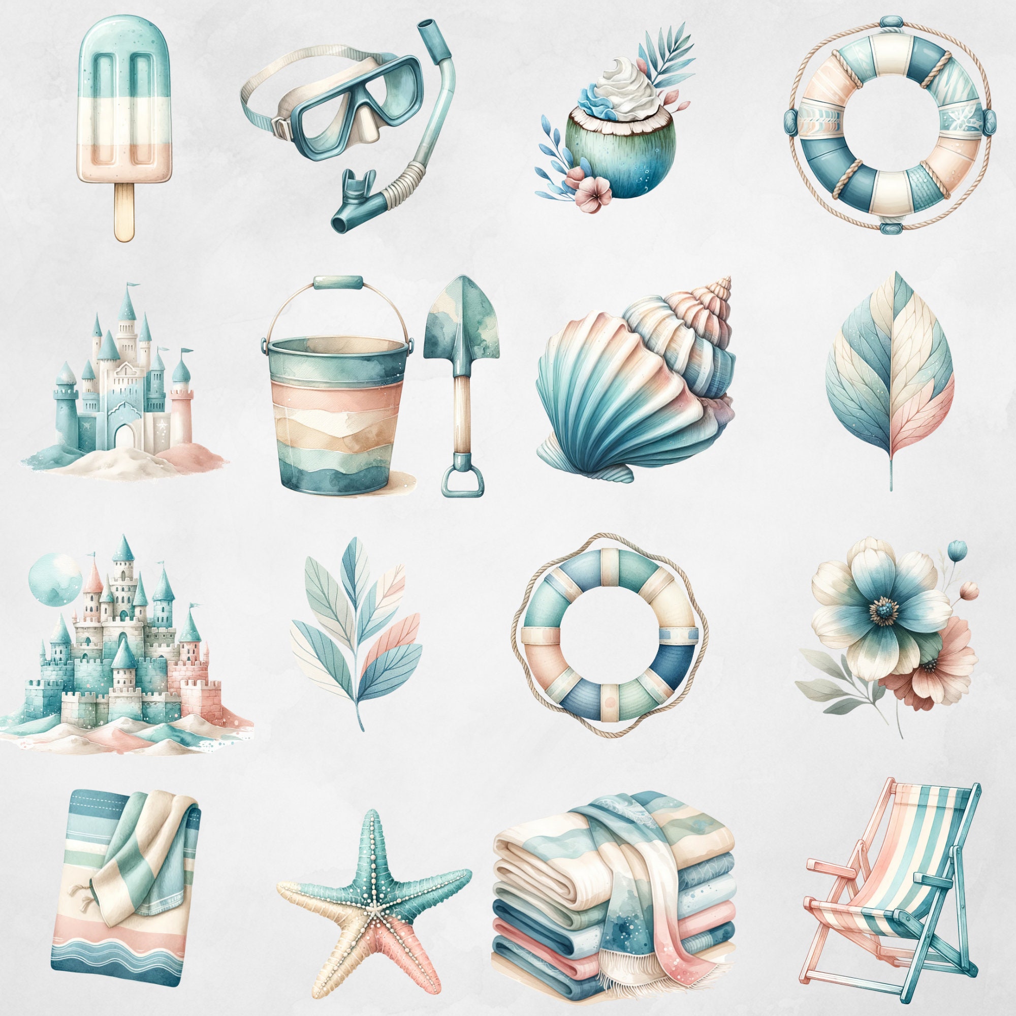 Summer Beach Watercolor Clipart Set, Vacation Clip Art, Boho Tropical ...