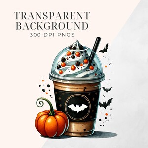 Halloween Coffee Clipart Set, Scary Gothic Watercolour Hot Coffee Drink ...