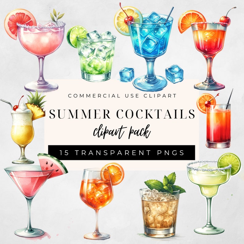 Cocktail Clipart, Summer Cocktail, Watercolour Cocktail, Summer ...
