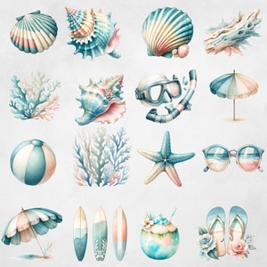 Summer Beach Watercolor Clipart Set, Vacation Clip Art, Boho Tropical ...
