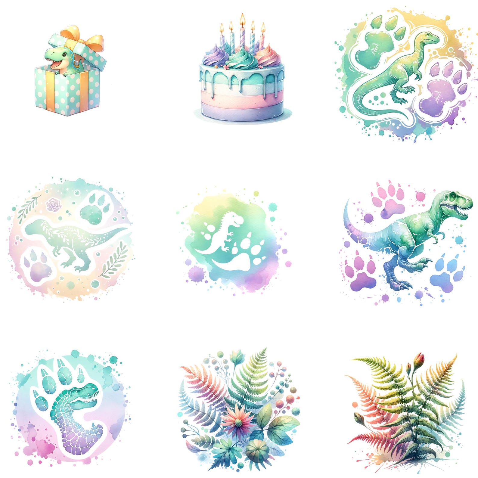 Cute Dinosaur Birthday Party Clipart, Watercolour Dinosaurs, Dino Clip ...
