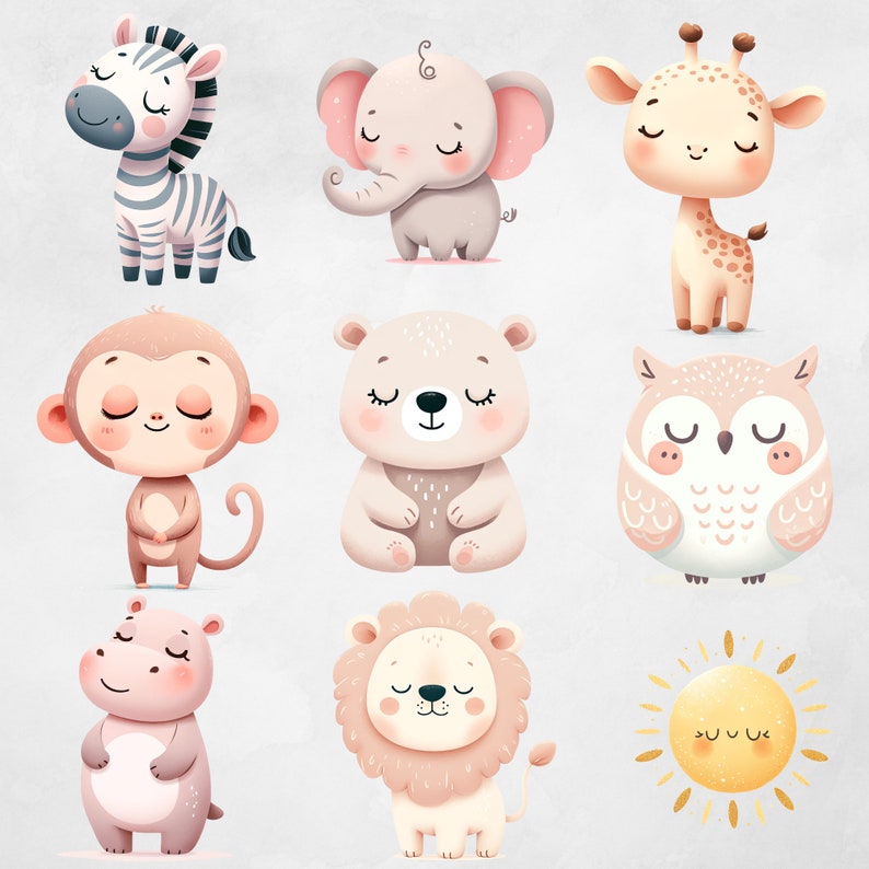 Cute Little Animal Clipart, Nursery Clipart, Elephant Clipart, Rainbow ...