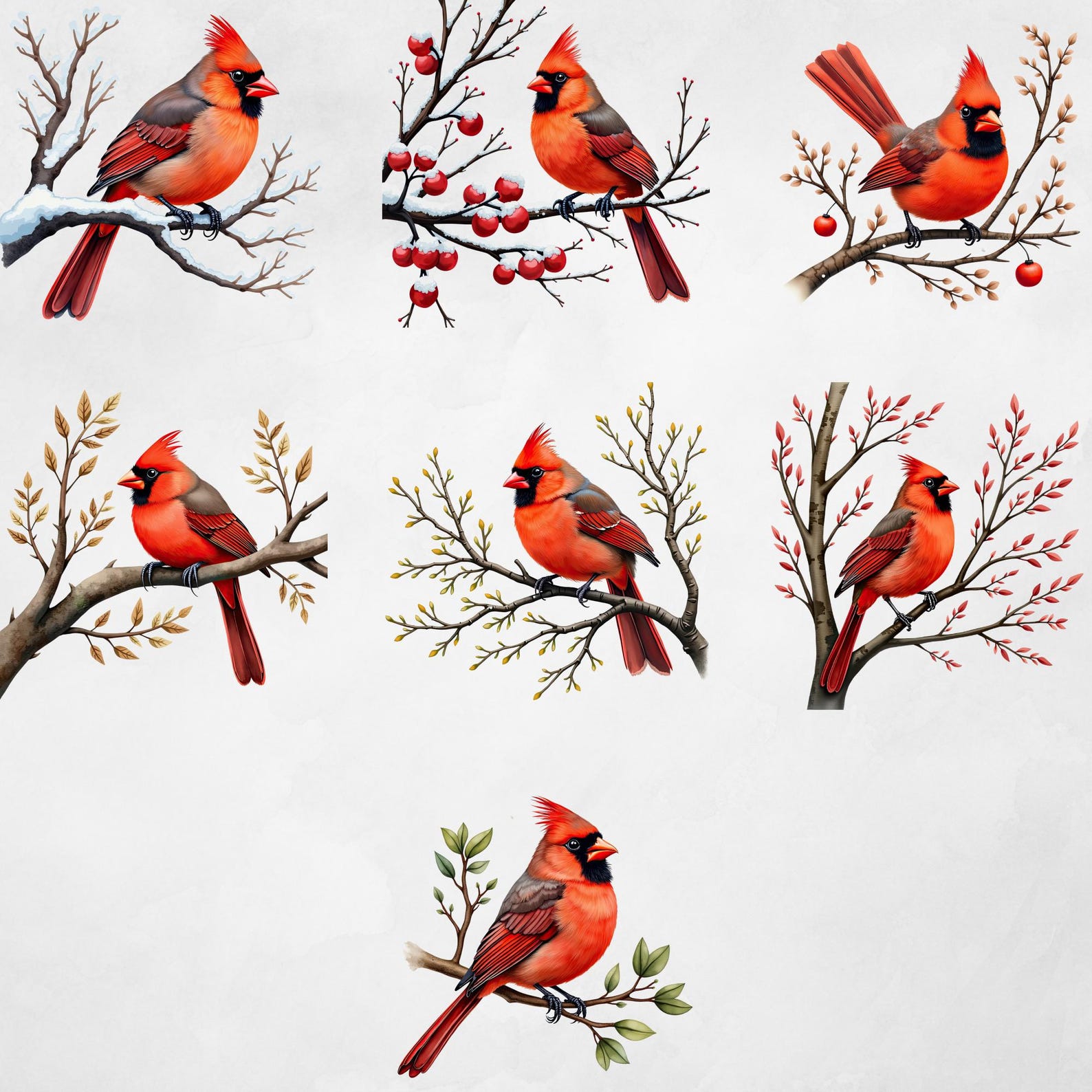 Cardinal Clipart Bundle, Cardinal PNG, Red Bird Png, Cardinal Print ...