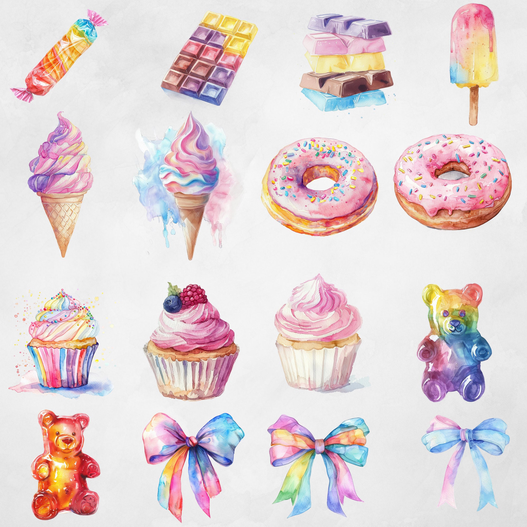 Candyland Clipart, Lollipop Clipart, Sweets PNG, Watercolour Ice Cream ...