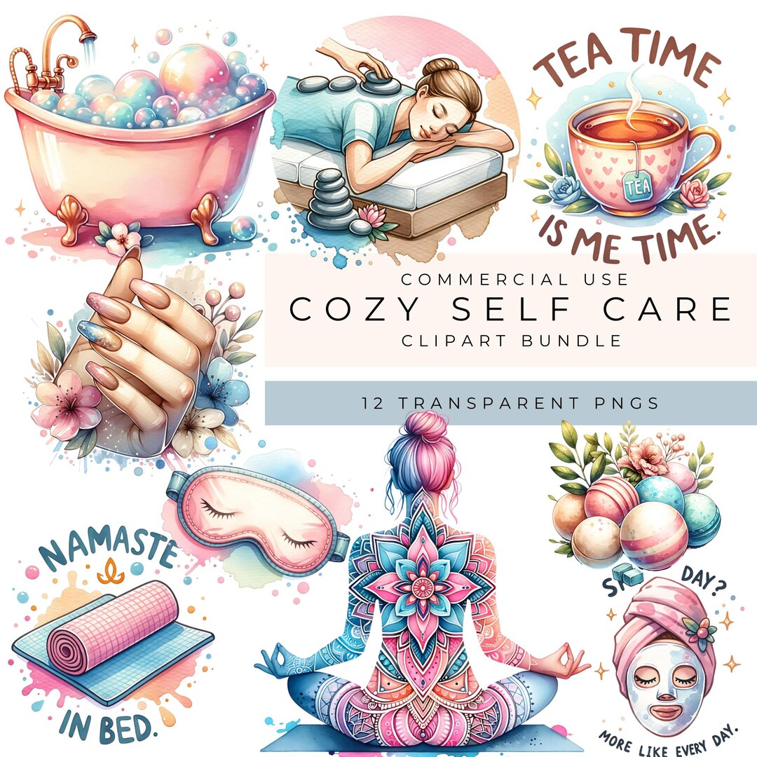 Watercolor Cozy Self Care Clipart Set, Spa Digital Stickers for ...