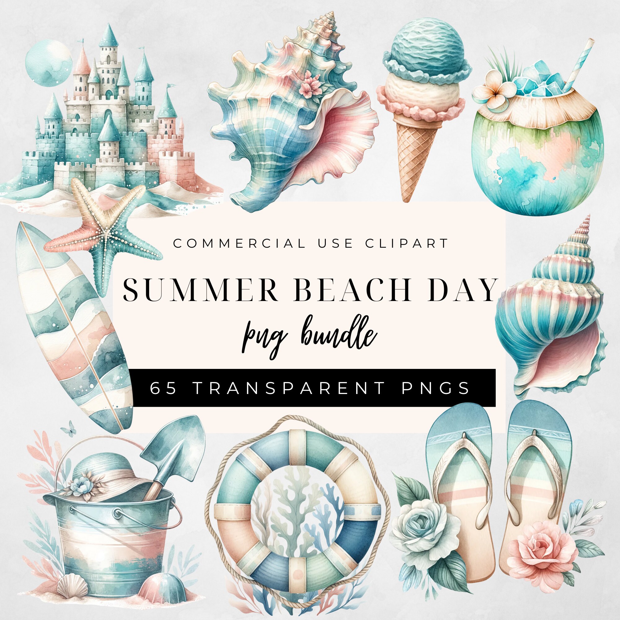 Summer Beach Watercolor Clipart Set, Vacation Clip Art, Boho Tropical ...