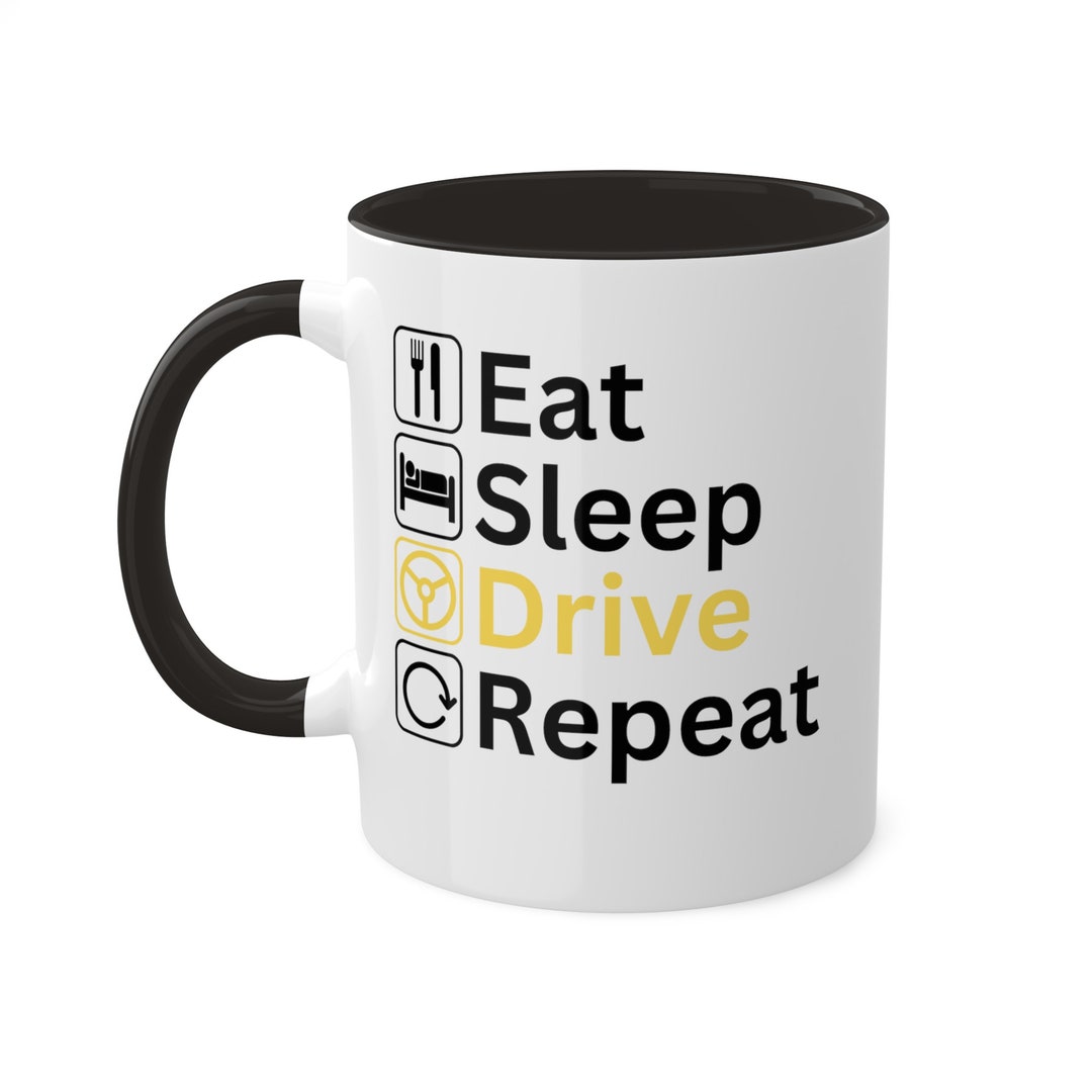 Eat Sleep DRIVE Repeat ICONS Coffee Mugs 11oz | Yellow | Car Enthusiast ...