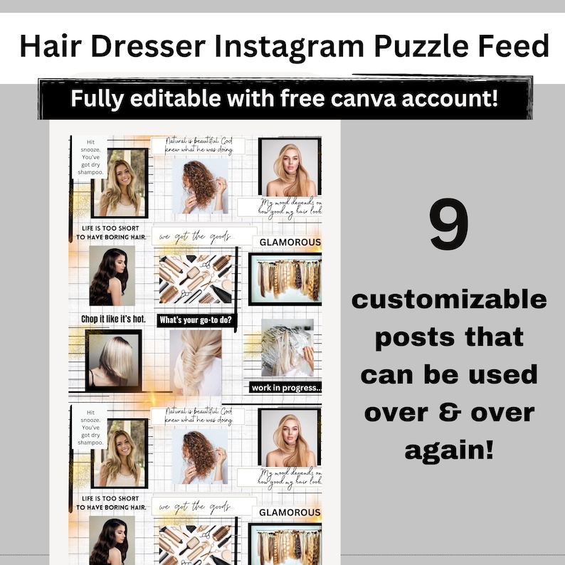 Instagram Puzzle Feed Template -- Hair Stylist -- Cosmetologist -- Hair ...