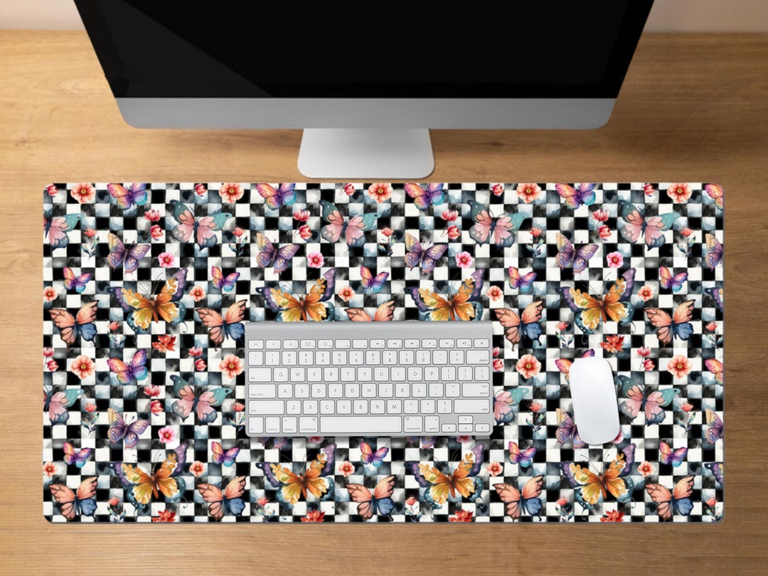Butterfly Checker Custom Desk Mat, Watercolor Checker Butterflies Desk ...