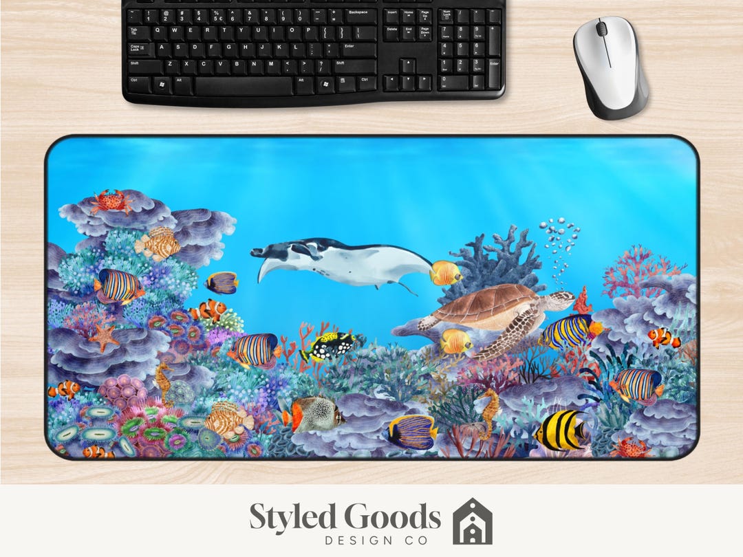Under the Sea Desk Mat Ocean Mouse Pad Fish Desk Decor Ocean Gift ...