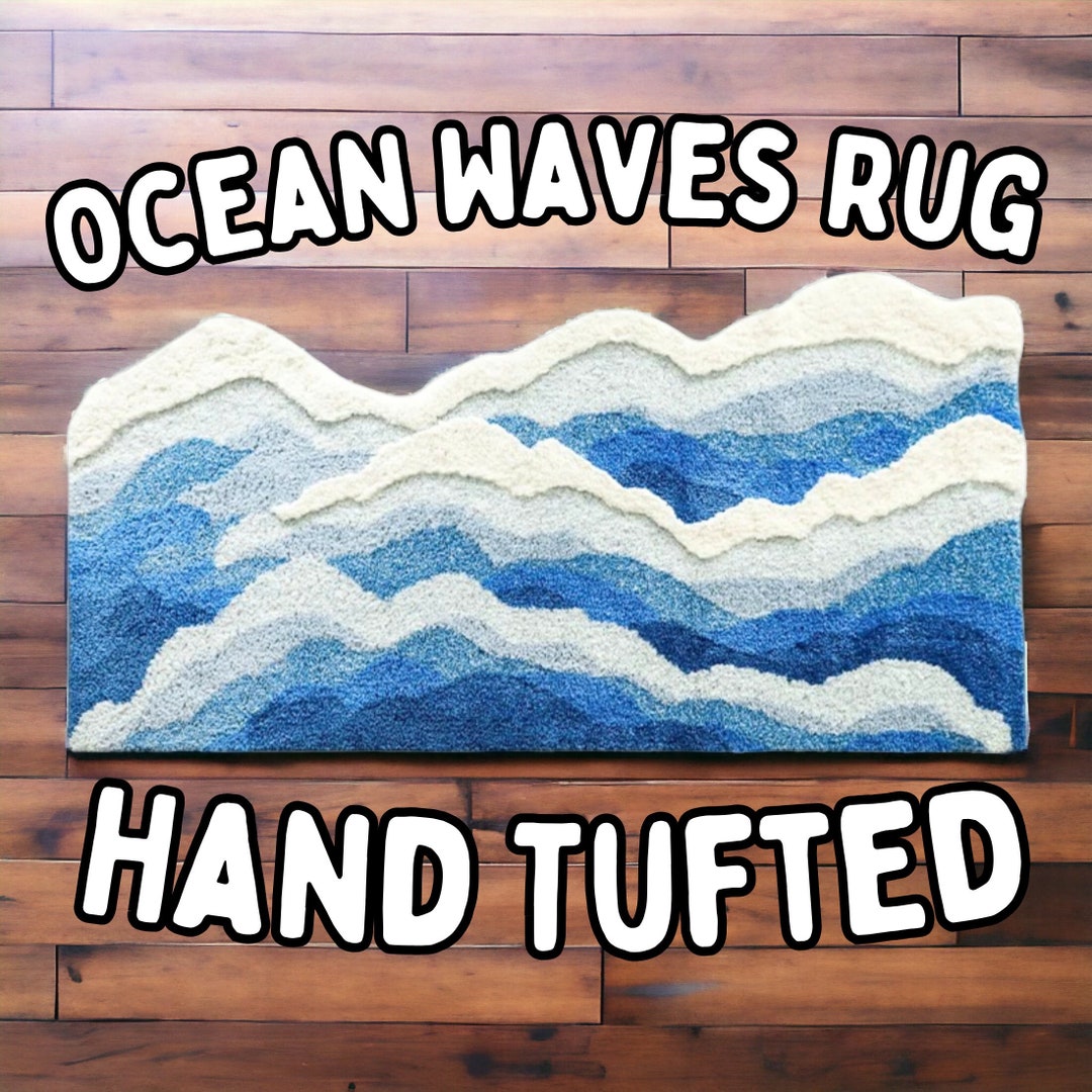 Blue Ocean Waves Rug Tufted Nature Aesthetic Boho Accent Home Decor Rug ...