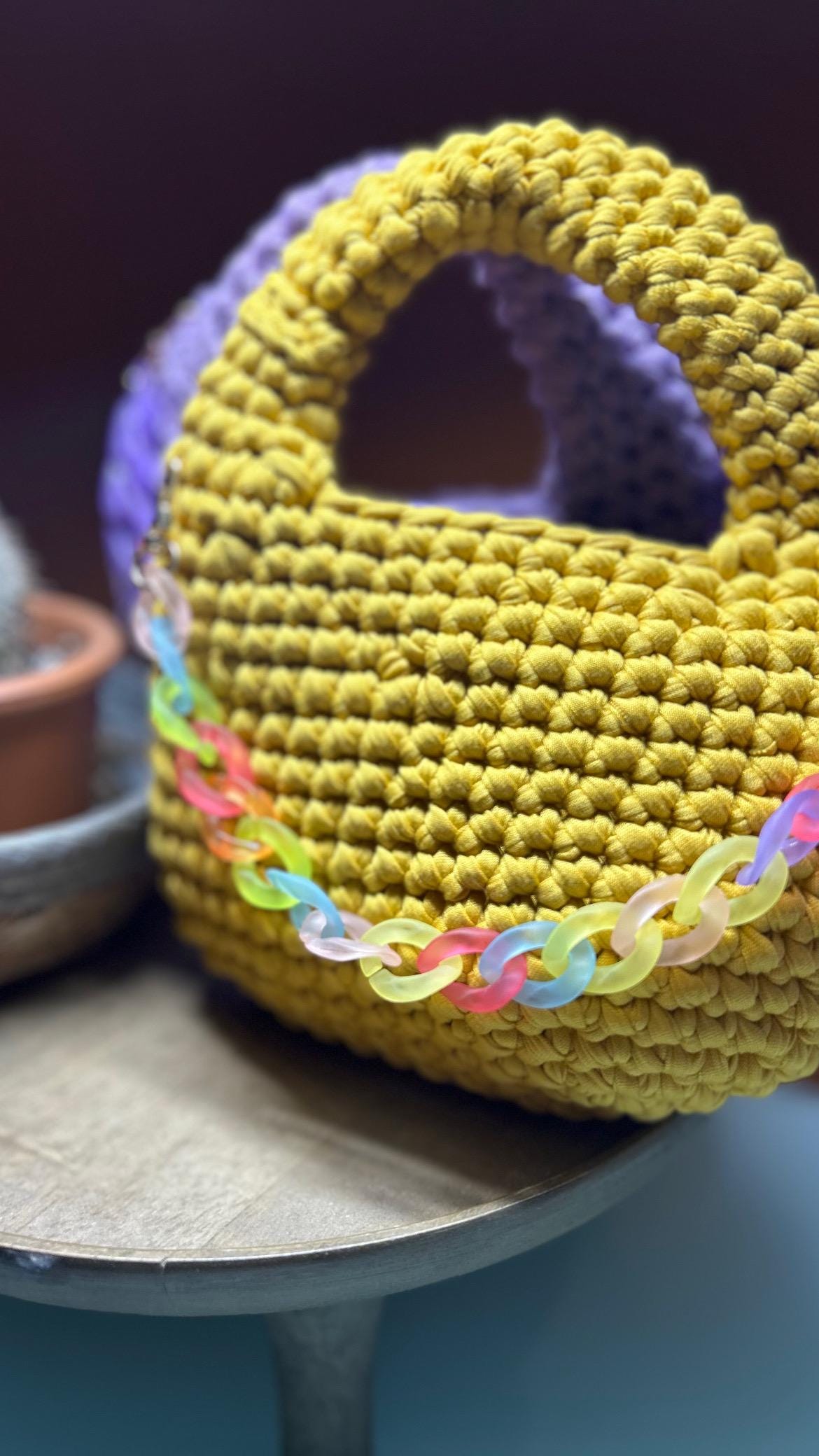 Mini Crochet Handbag With Trendy Chain Strap,egg Bags,tshirtyarn Bag ...