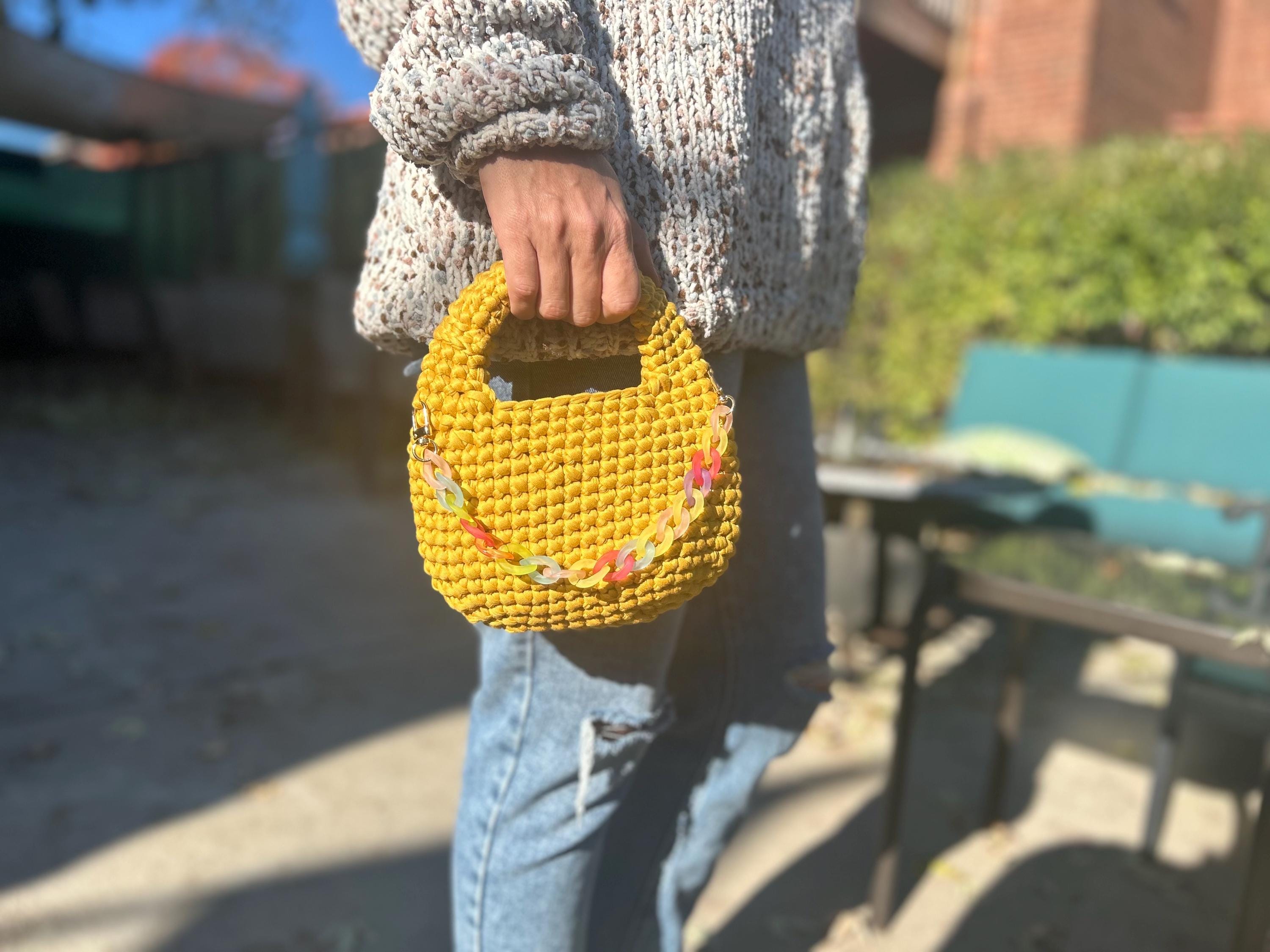 Mini Crochet Handbag With Trendy Chain Strap,egg Bags,tshirtyarn Bag ...