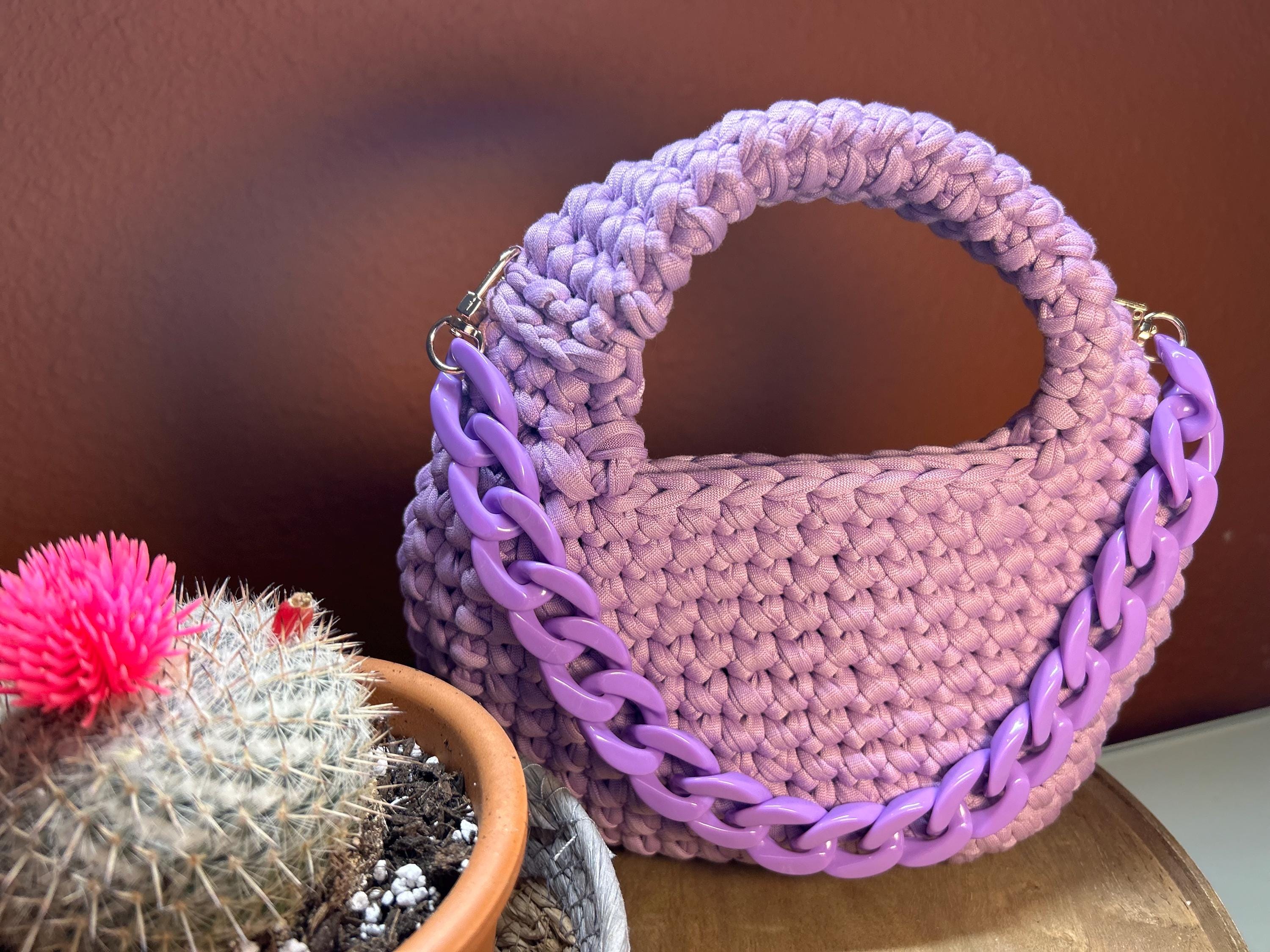 Mini Crochet Handbag With Trendy Chain Strap,egg Bags,tshirtyarn Bag ...