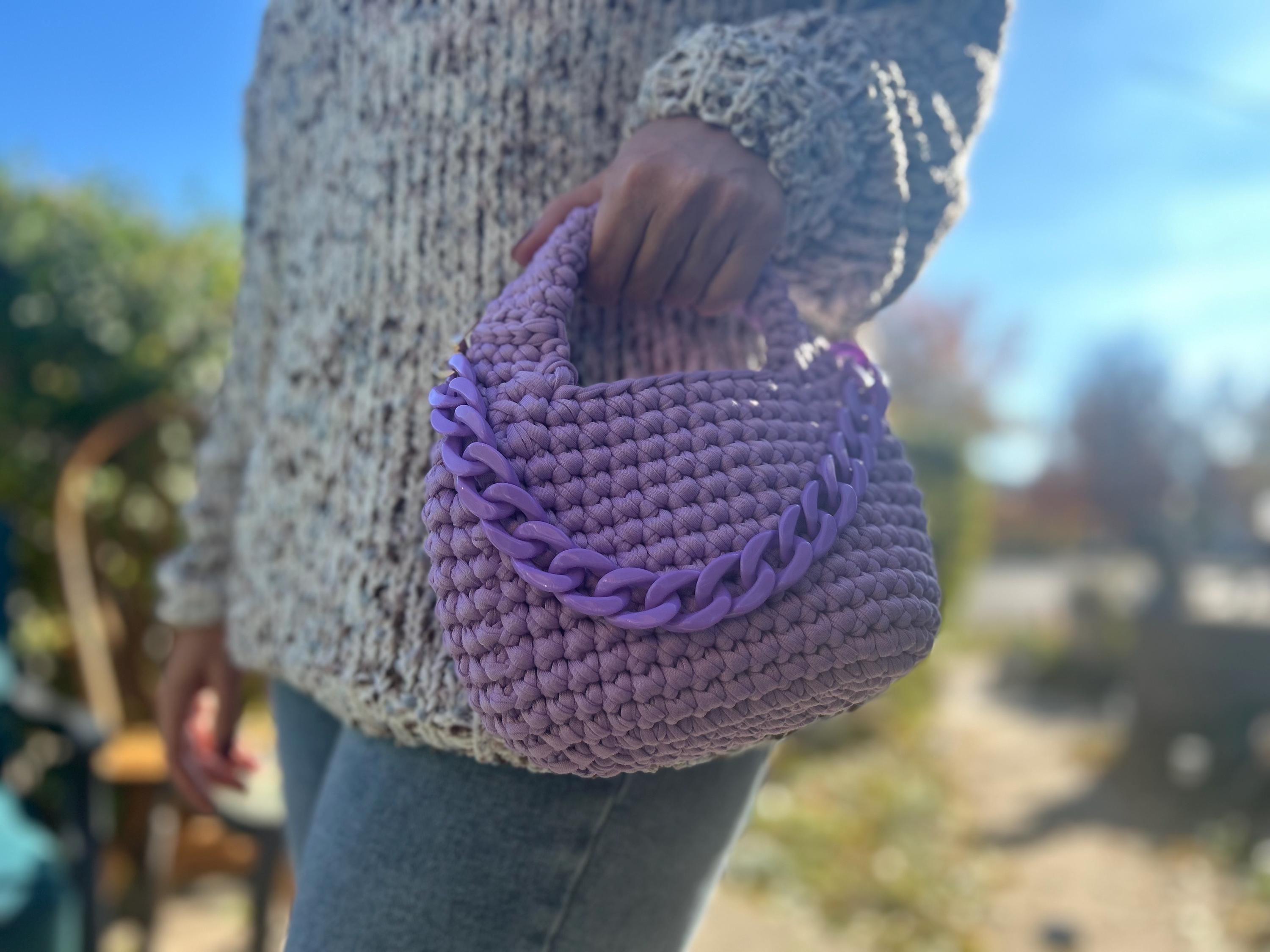 Mini Crochet Handbag With Trendy Chain Strap,egg Bags,tshirtyarn Bag ...