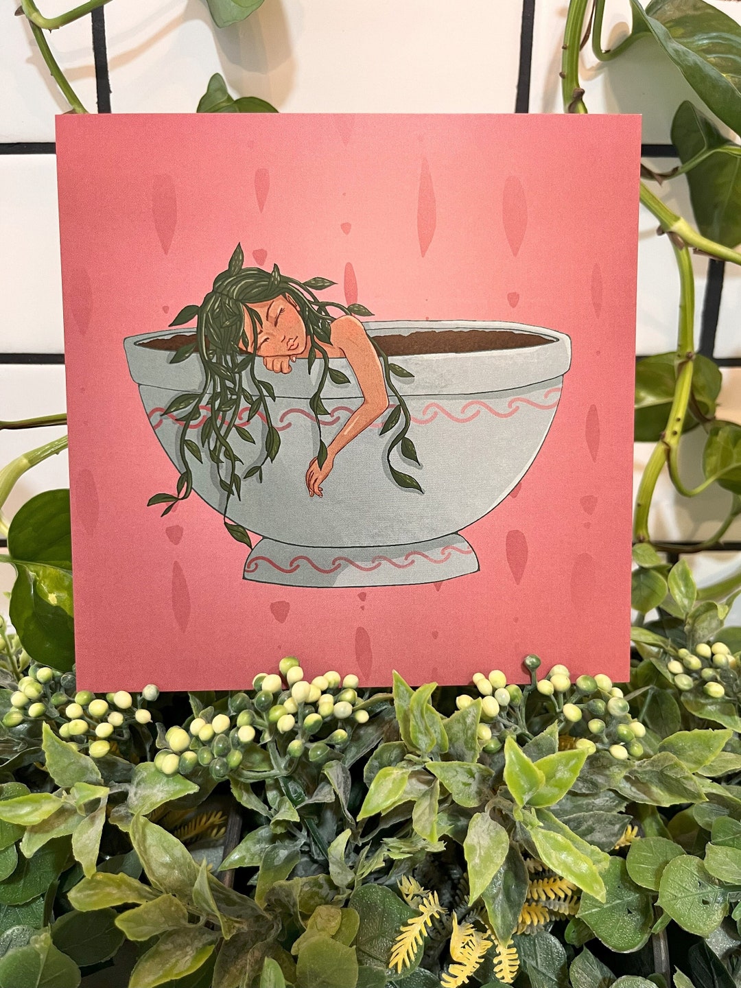 Snooze Art Print - 6"x6" Print - Digital Art Print - Plant Art ...