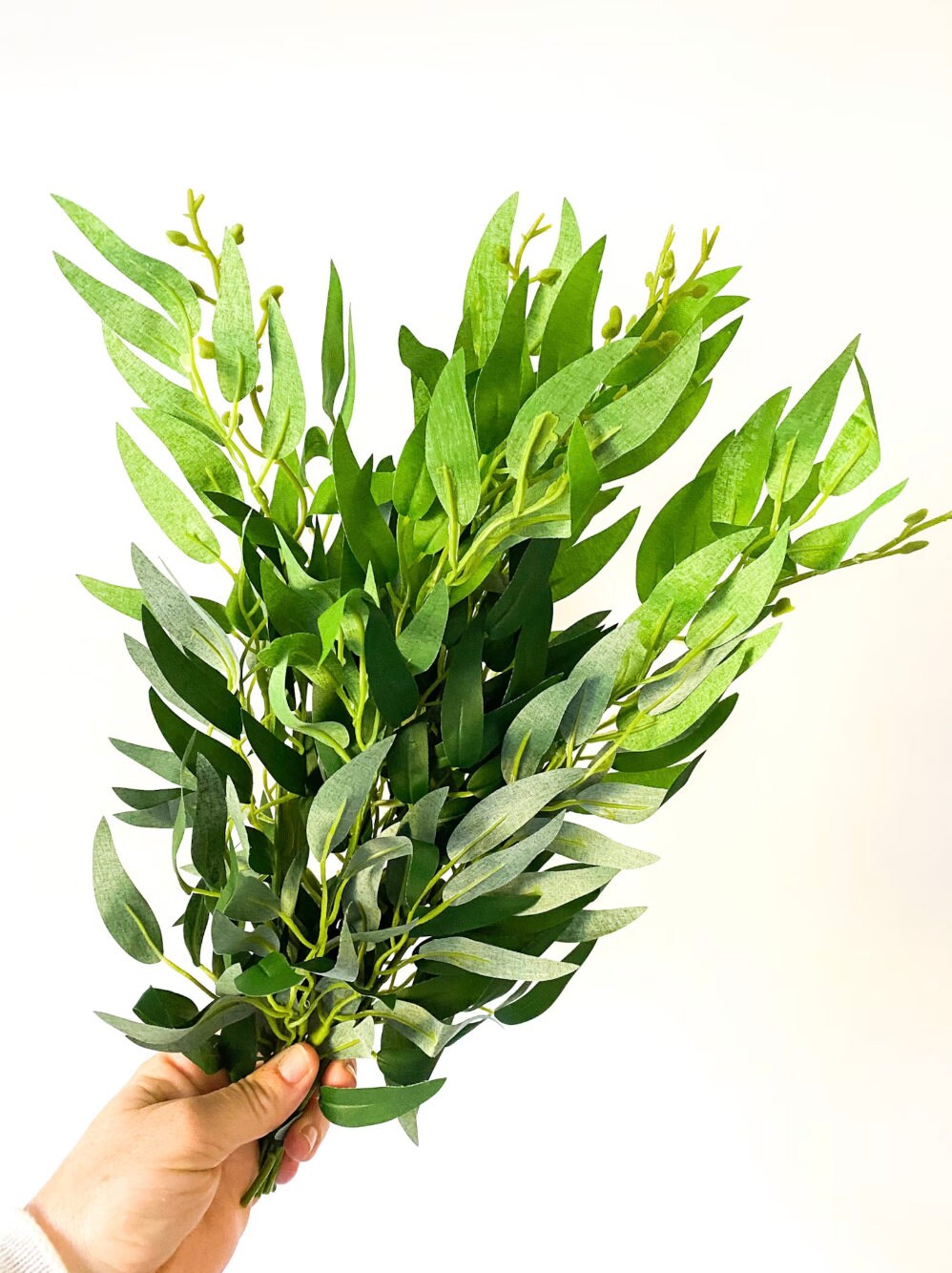 5 Artificial Willow Leaf Stems in Green - 15" Tall - Budget Quality ...