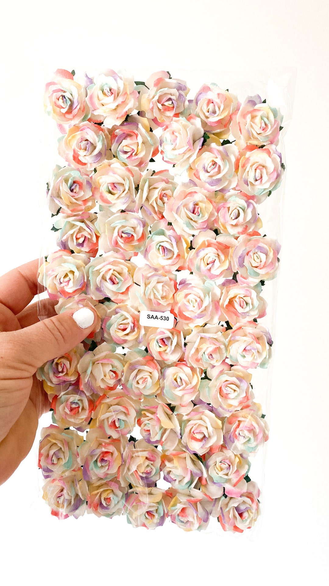 50 Small Wild Roses Mulberry Paper in Rainbow - 30mm - Rainbow Paper ...