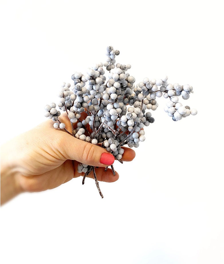 Berry Sprigs/stems in Slate Blue, Gray Artificial Berries, Berry Stems ...
