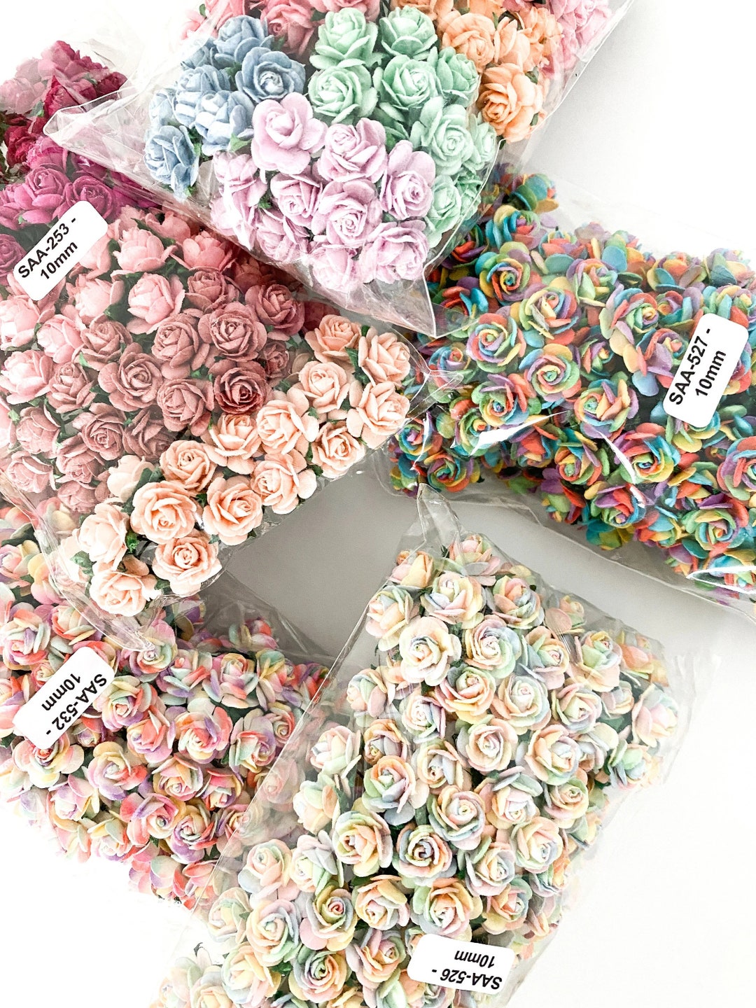 100 Open Rose Mulberry Paper Flowers - CHOOSE COLOR - 10mm - Artificial ...