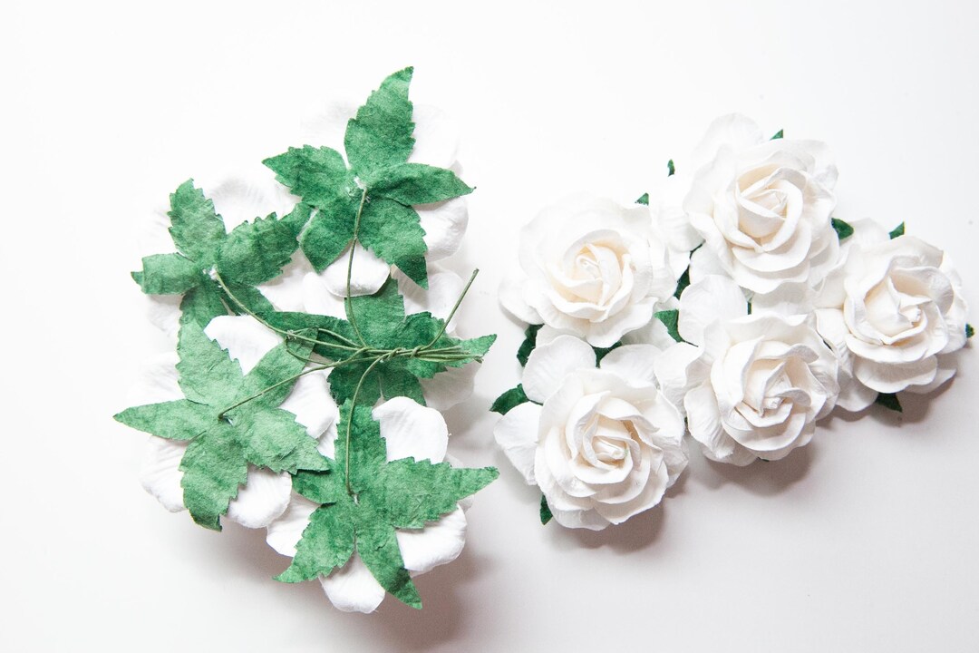 50 Wild Roses Mulberry Paper in White - White Paper Roses, White Wild ...