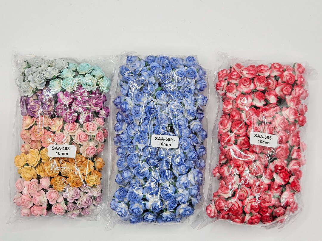 100 Open Rose Mulberry Paper Flowers - CHOOSE COLOR - 10mm - Artificial ...