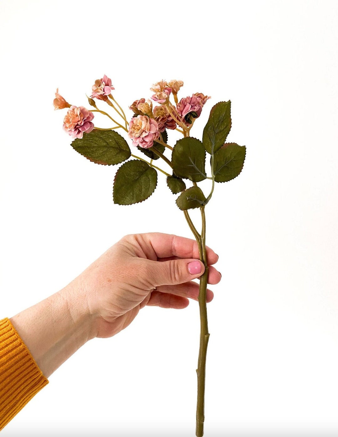 Dusty Pink Primrose Stem, Artificial Pompon Rose Stem - Pink Rose Stem ...