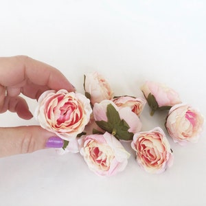 20 Mini Vintage Inspired Ruffled Roses in Pink and White - SMALL ...