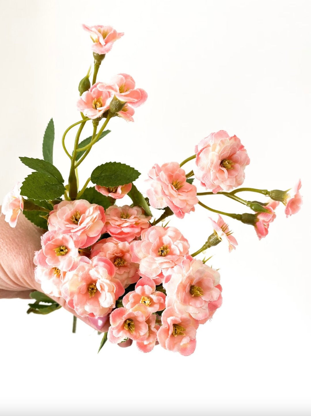 Primroses - 6 Short Stems Artificial Pompon Roses in Two Tone Pink ...
