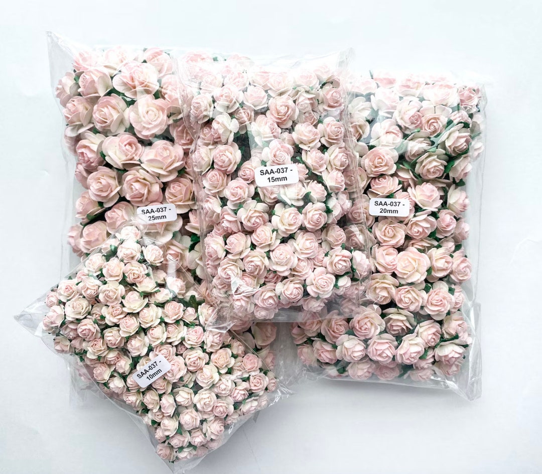 50-100 Open Rose Mulberry Paper Flowers in Pink and White -CHOOSE SIZE ...
