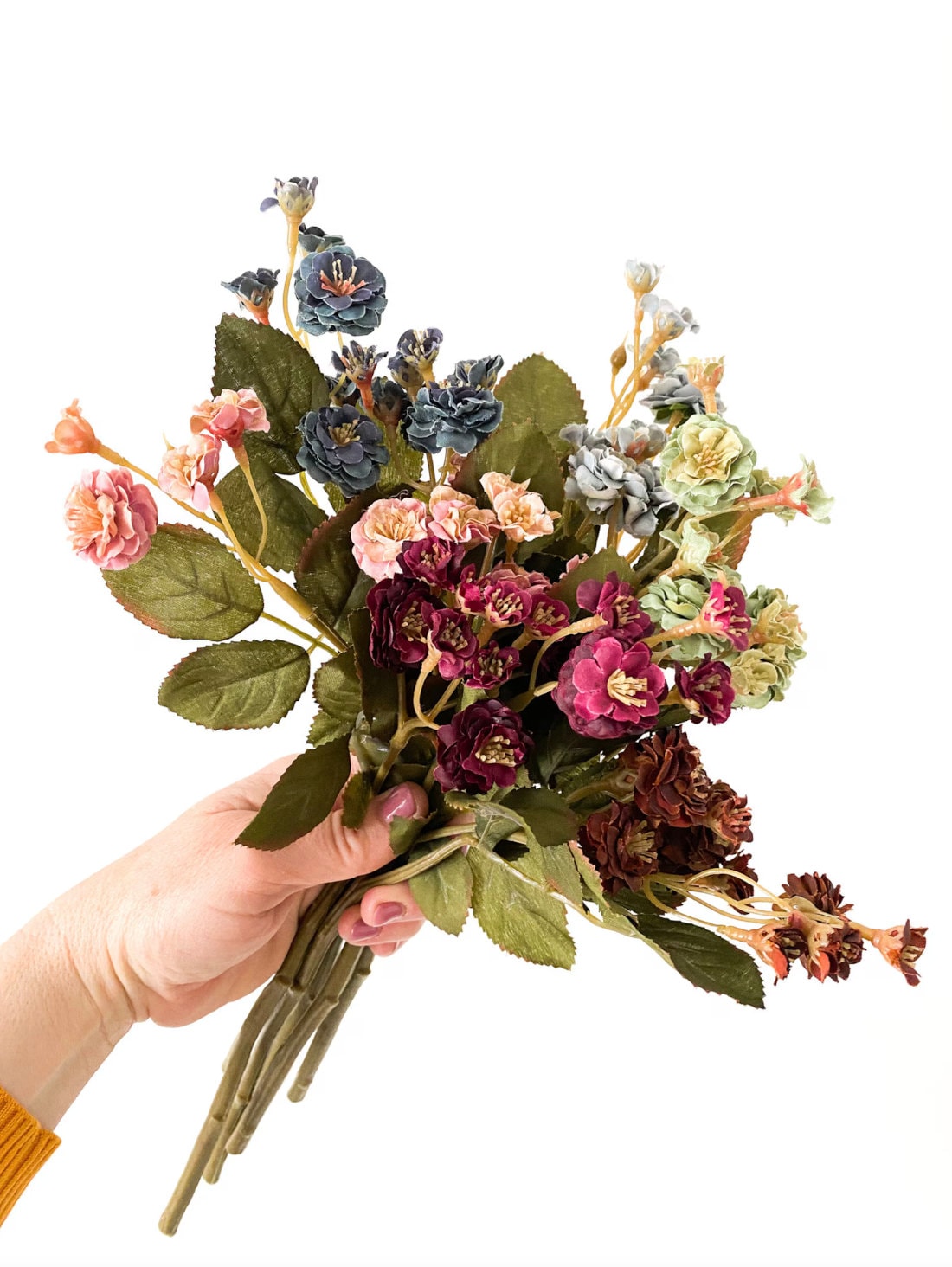 Wine Red Primrose Stem, Artificial Pompon Rose Stem Burgundy Rose Stem ...