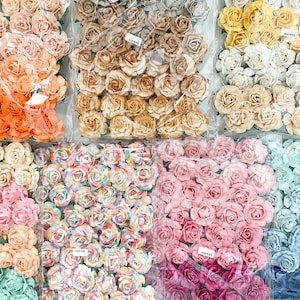 50 Tea Rose Mulberry Paper Flowers in Purple Tones Mix - 40 Mm- Purple ...