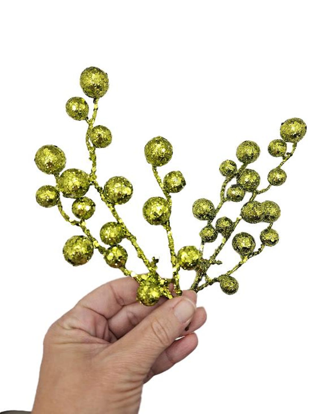 2 Whimsical Green Glitter Berry Stem, Berry, Holidays - Etsy