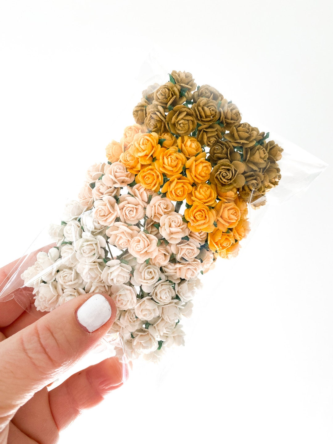 100 Open Rose Mulberry Paper Flowers in Mixed Pack - 10mm - Paper ...