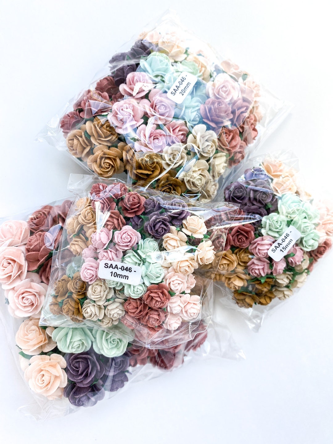 100 Open Rose Mulberry Paper Flowers in Vintage Tones - 10-25mm- CHO0SE ...