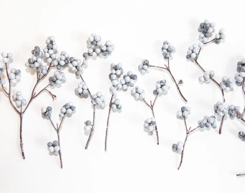 Berry Sprigs/stems in Slate Blue, Gray - Artificial Berries, Berry ...
