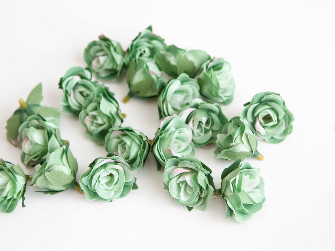 30 Mini Roses in Two Tone Sage Green - SMALL Artificial Roses - See ...
