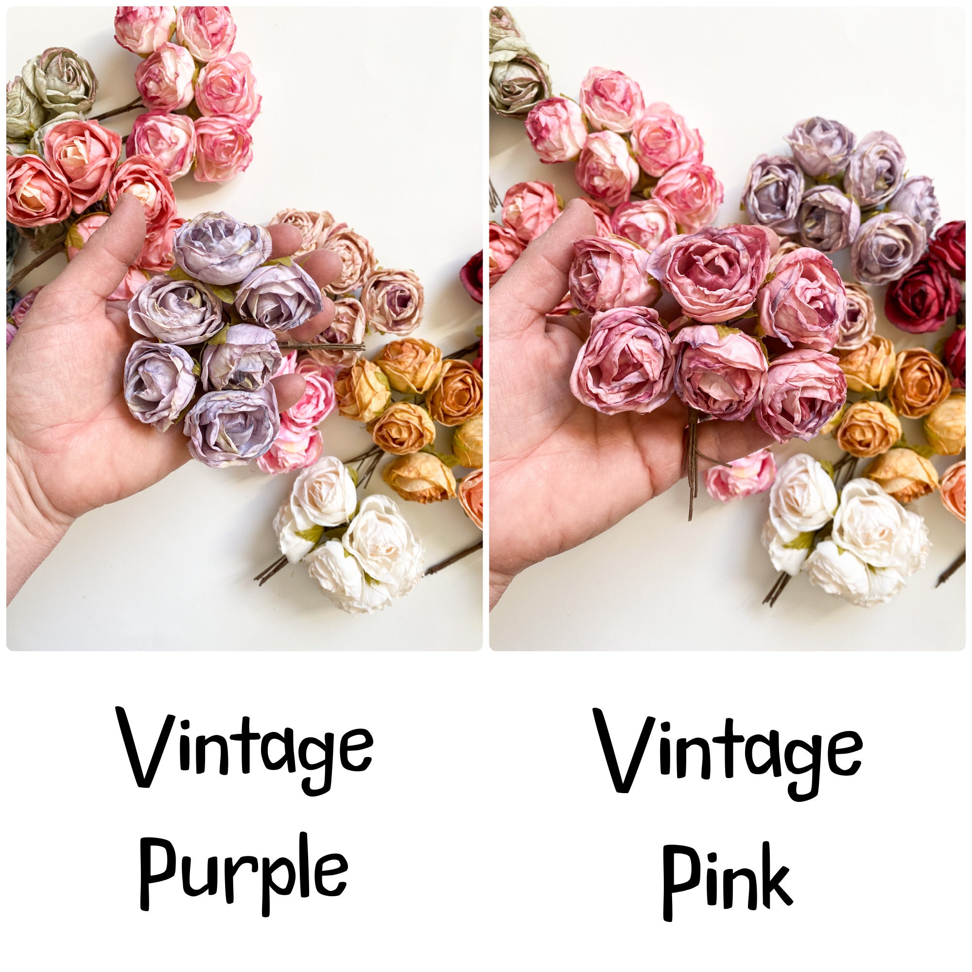 12 Small Dry Look Roses on Wire Stems - CHOOSE COLOR - Sold as Is ...