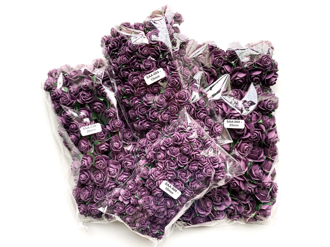 100 Open Rose Mulberry Paper Flowers in Purple - 10-25mm- CHO0SE SIZE ...