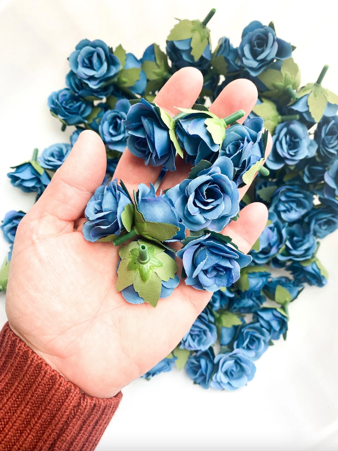 30 Mini Roses in Blue - SMALL Artificial Roses, Small Blue Roses ...