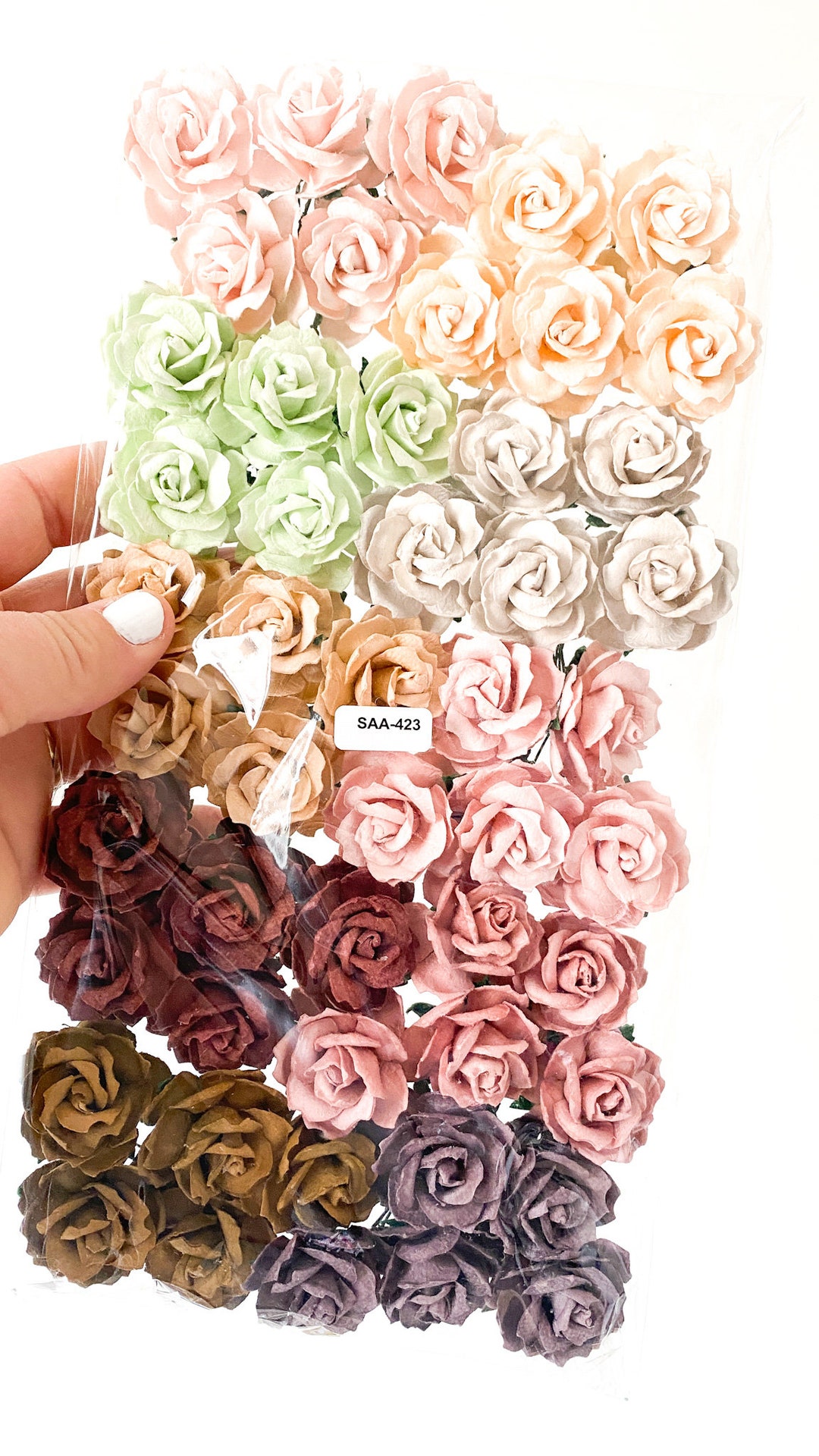 50 Small Wild Roses Mulberry Paper in Vintage Pastel Tones Mixed Pack ...